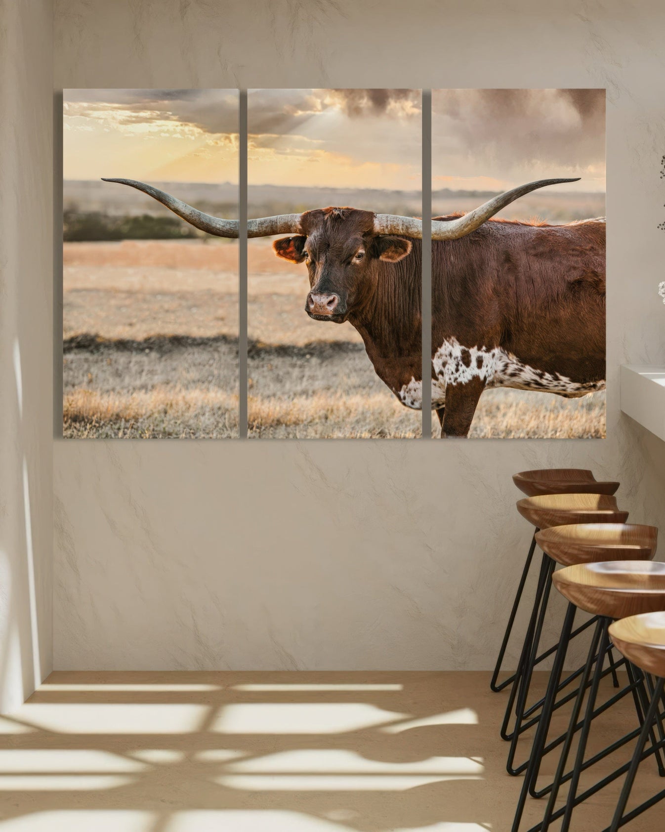 Longhorn Artwork Extra Large Canvas in Triptych Style - Teri James ...