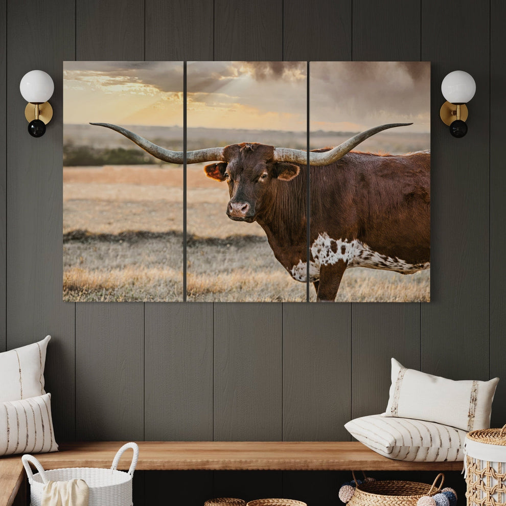 Longhorn Artwork Extra Large Canvas in Triptych Style - Teri James ...