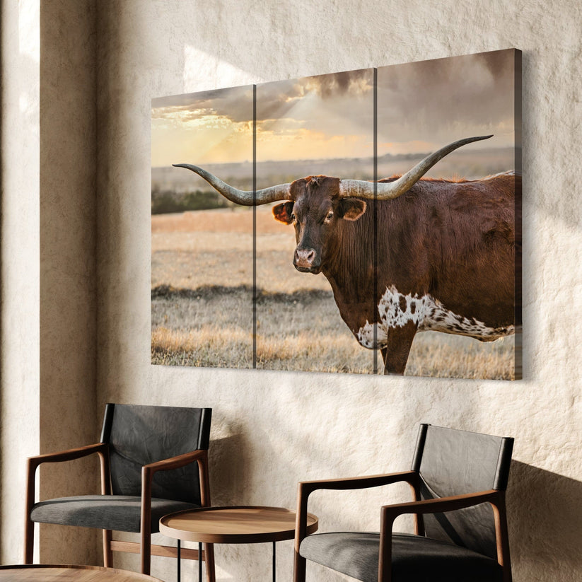 Longhorn Artwork Extra Large Canvas in Triptych Style - Teri James ...