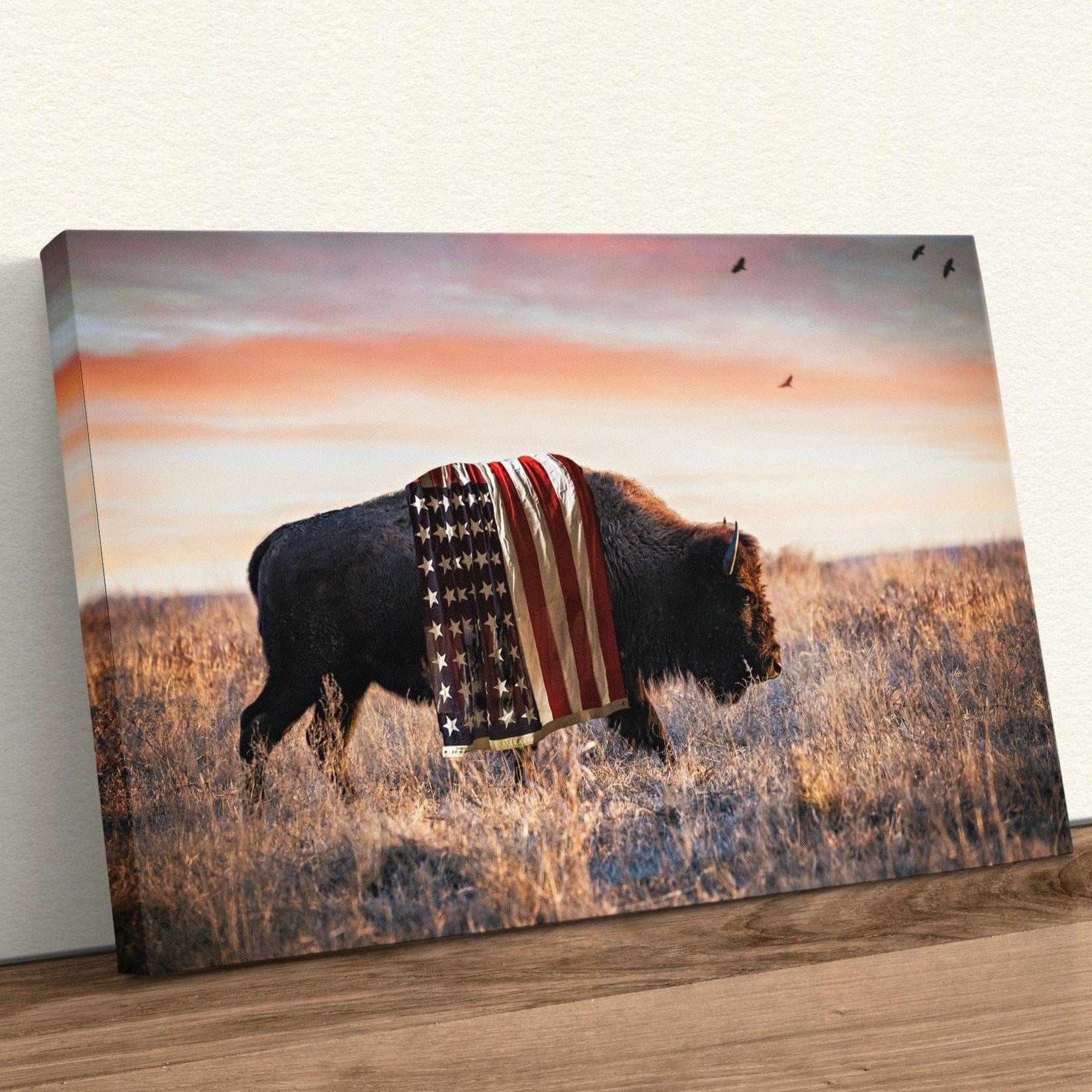 Patriotic Canvas Wall Decor Featuring Bison and Flag - Teri James ...