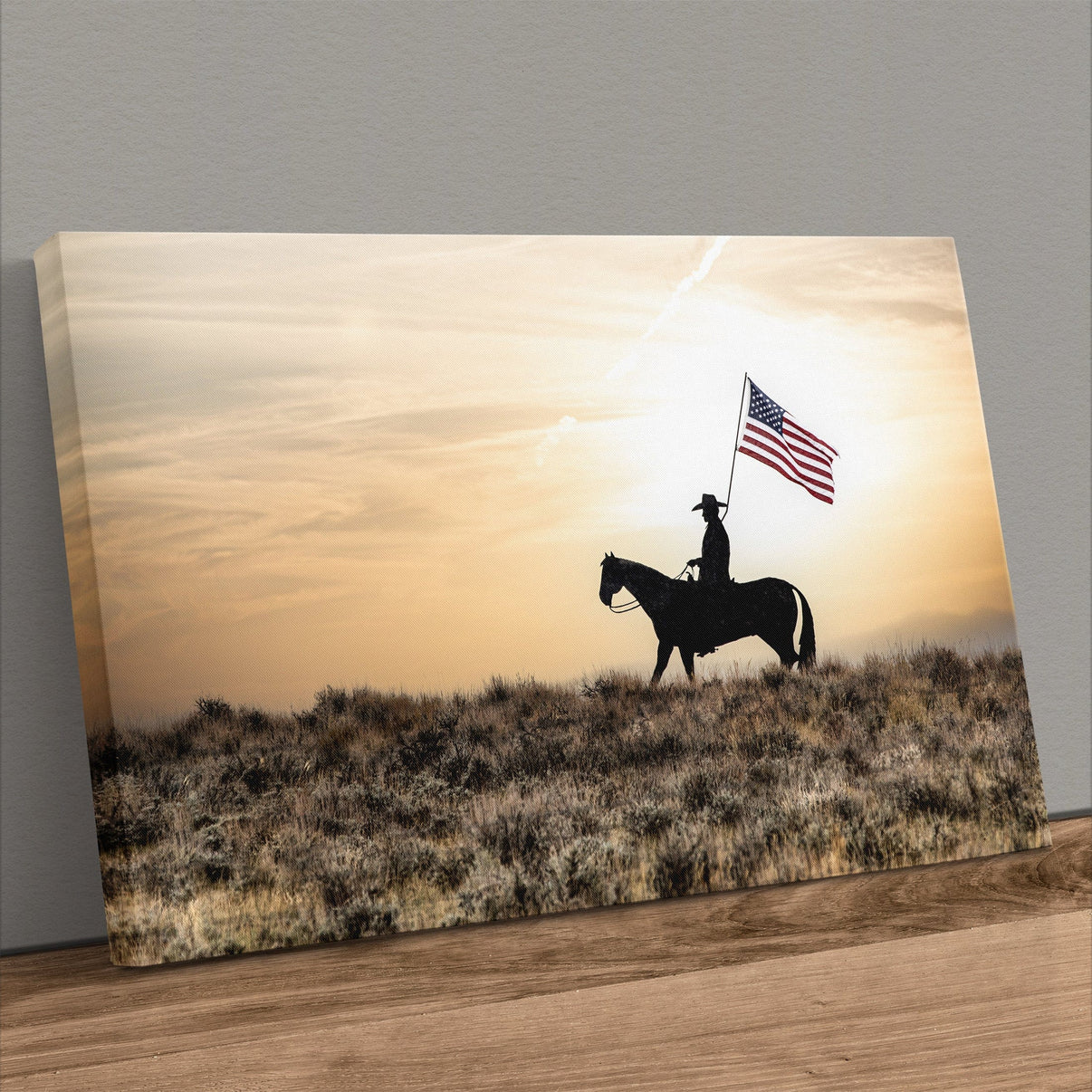 Patriotic Western American Flag Canvas: Cowboy Spirit