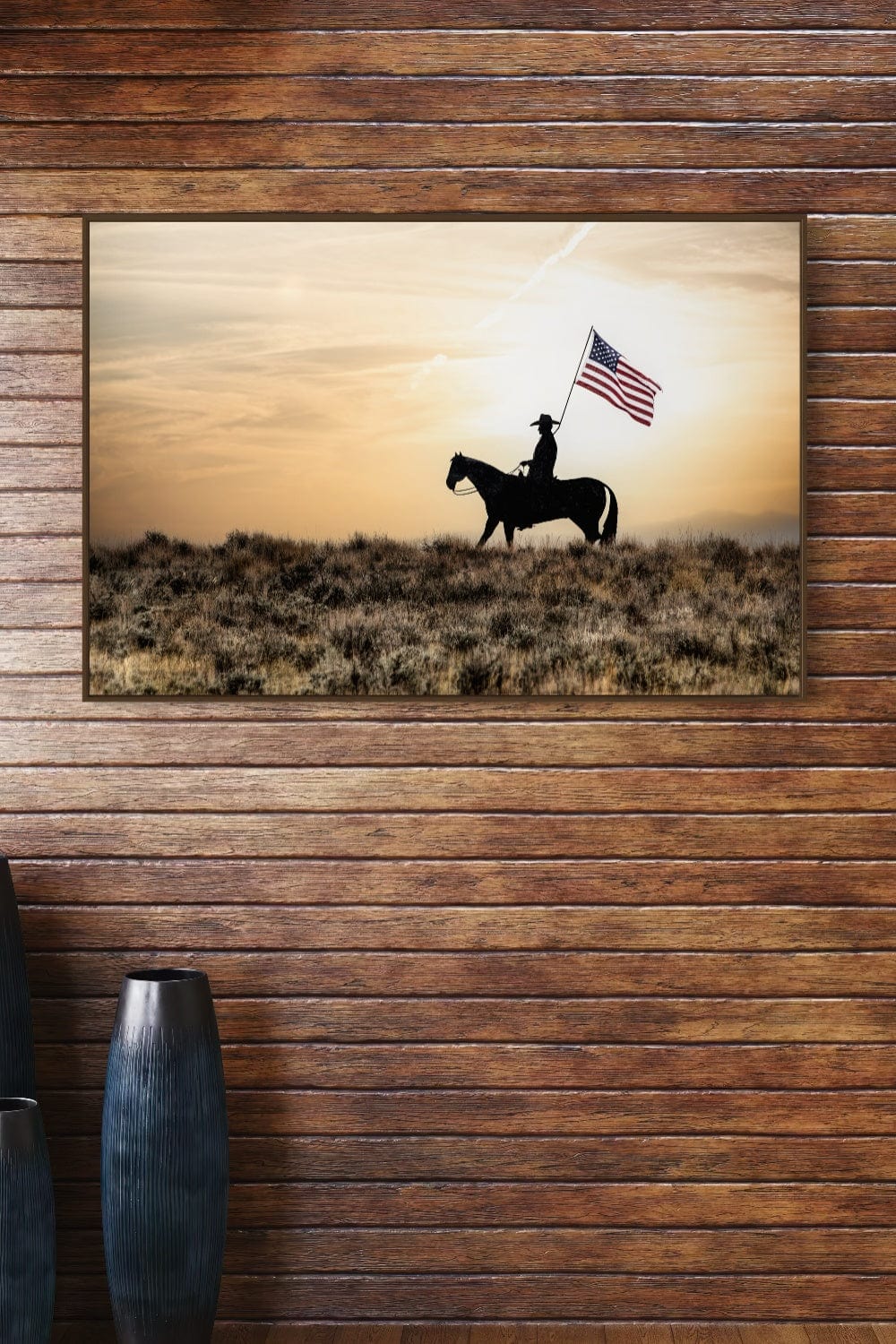 Patriotic Western American Flag Canvas: Cowboy Spirit