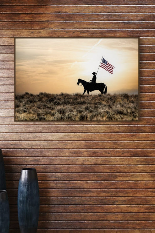 Patriotic Western American Flag Canvas: Cowboy Spirit