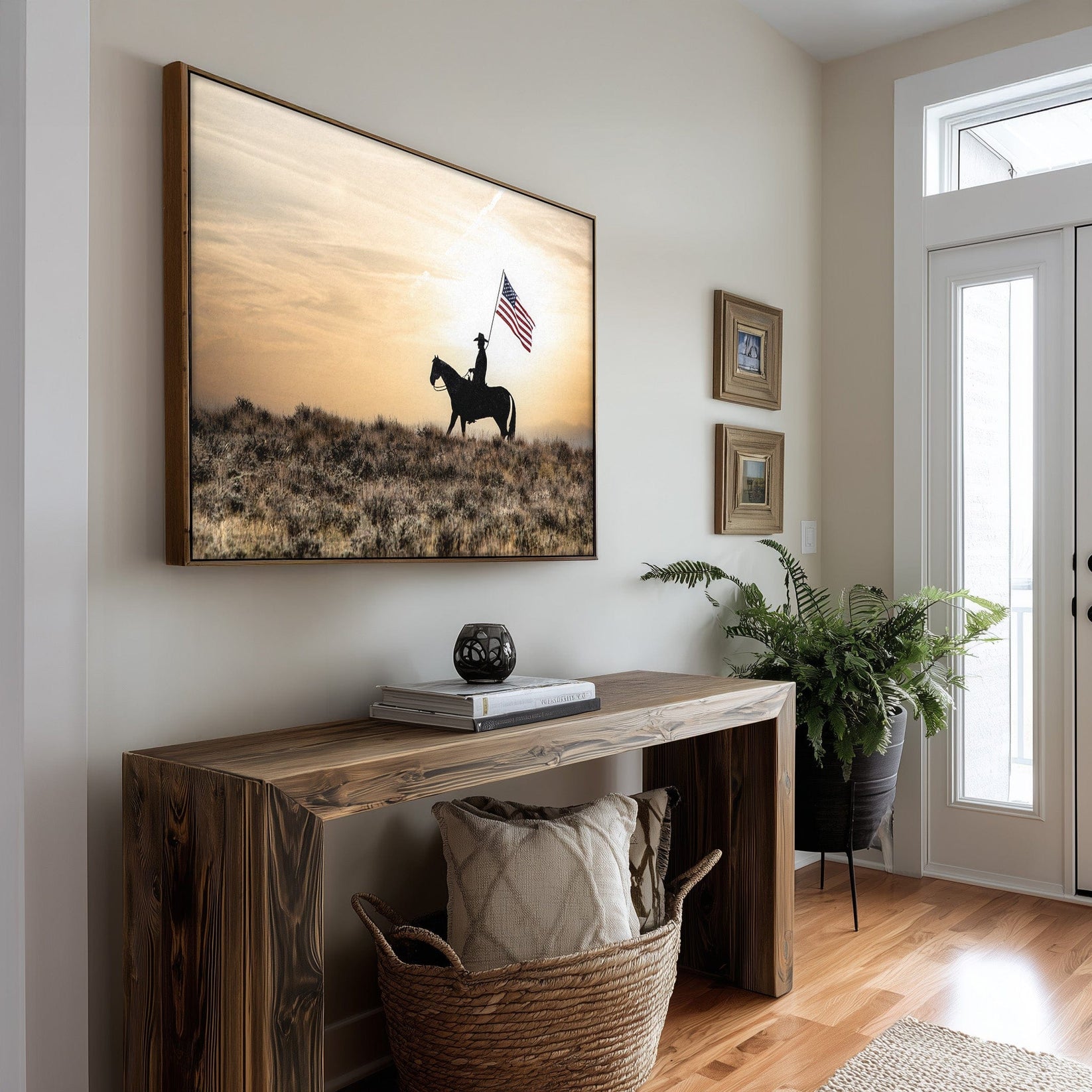 Patriotic Western American Flag Canvas: Cowboy Spirit