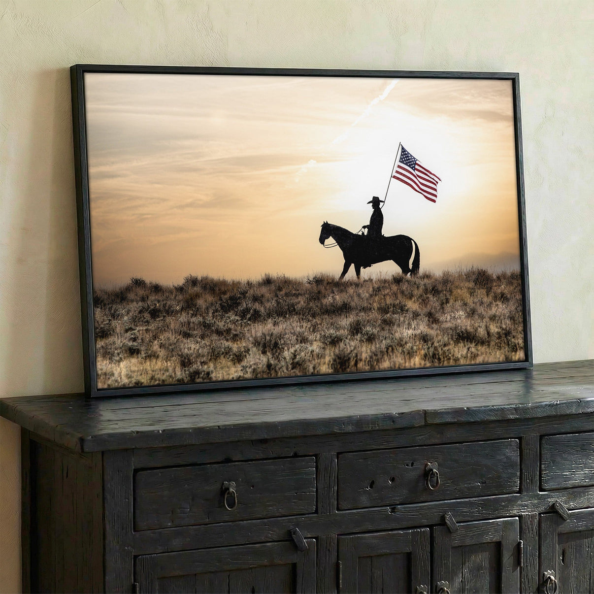 Patriotic Western American Flag Canvas: Cowboy Spirit