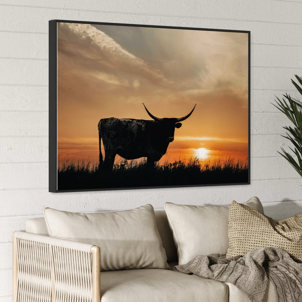 Texas Longhorn Canvas Print | Sunset Cow - Teri James Photography
