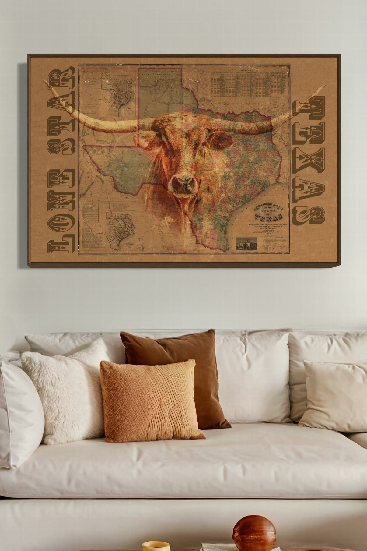 Texas Wall Art Map & Longhorn - Teri James Photography
